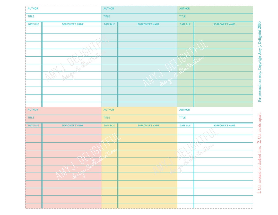 Printable Library Card Journal Cards/inserts-digital File Instant ...