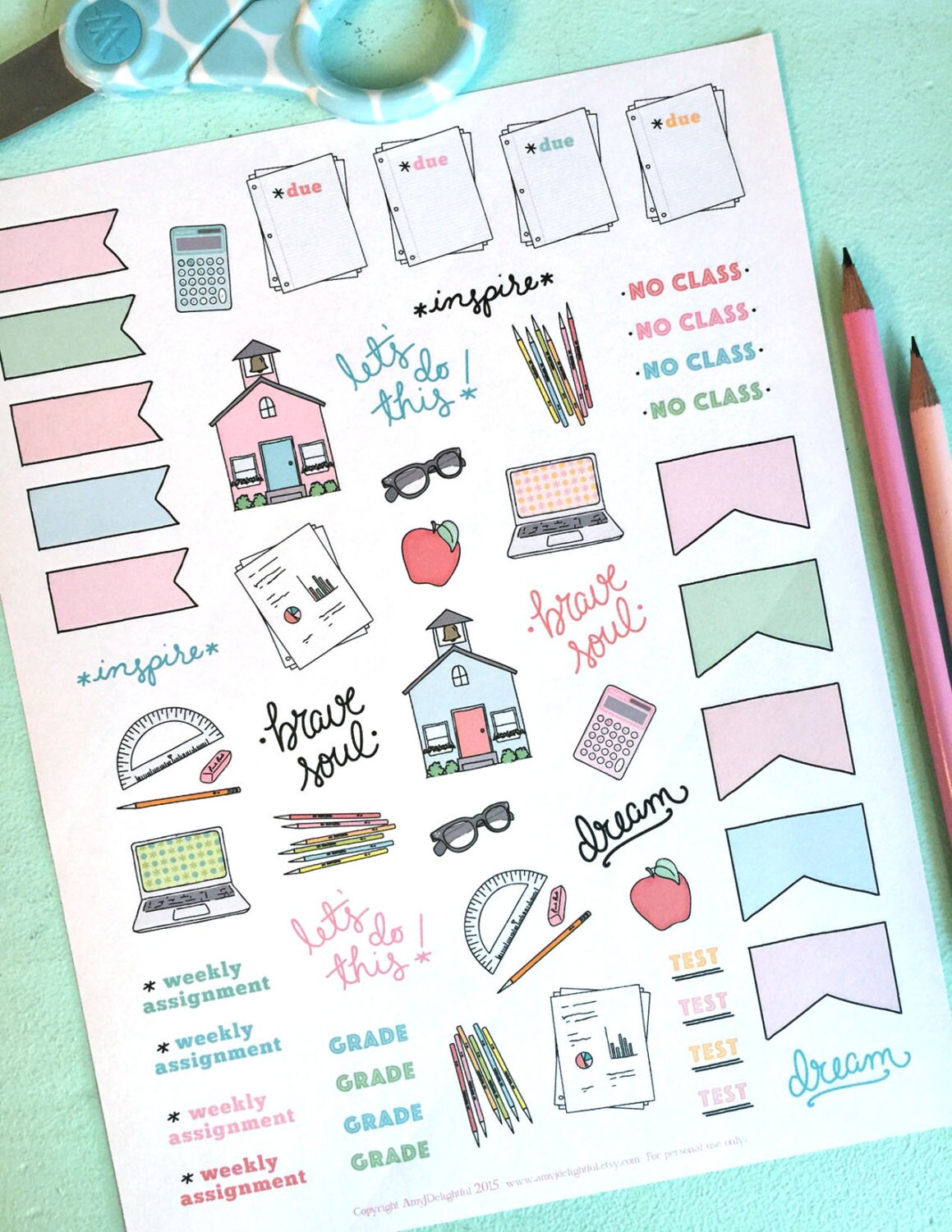 Printable SCHOOL Stickers Digital File Instant Download | Etsy