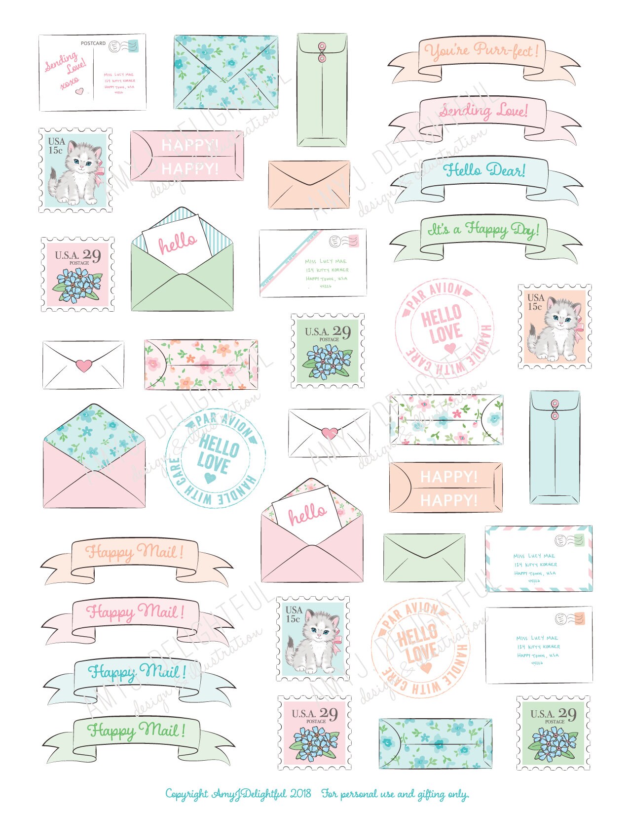 Printable KITTEN MAIL Project Kitinstant Download-die Cuts | Etsy
