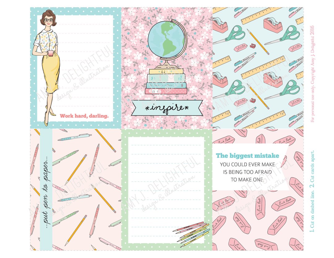 Printable STUDIOUS Retro Girl Journal Cards/inserts-digital File ...