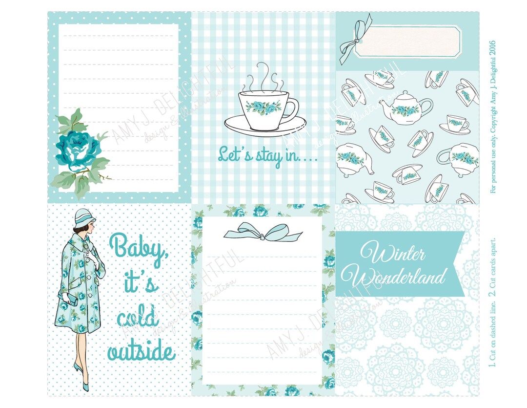 Printable WINTER Journal Cards/inserts -digital File Instant Download ...