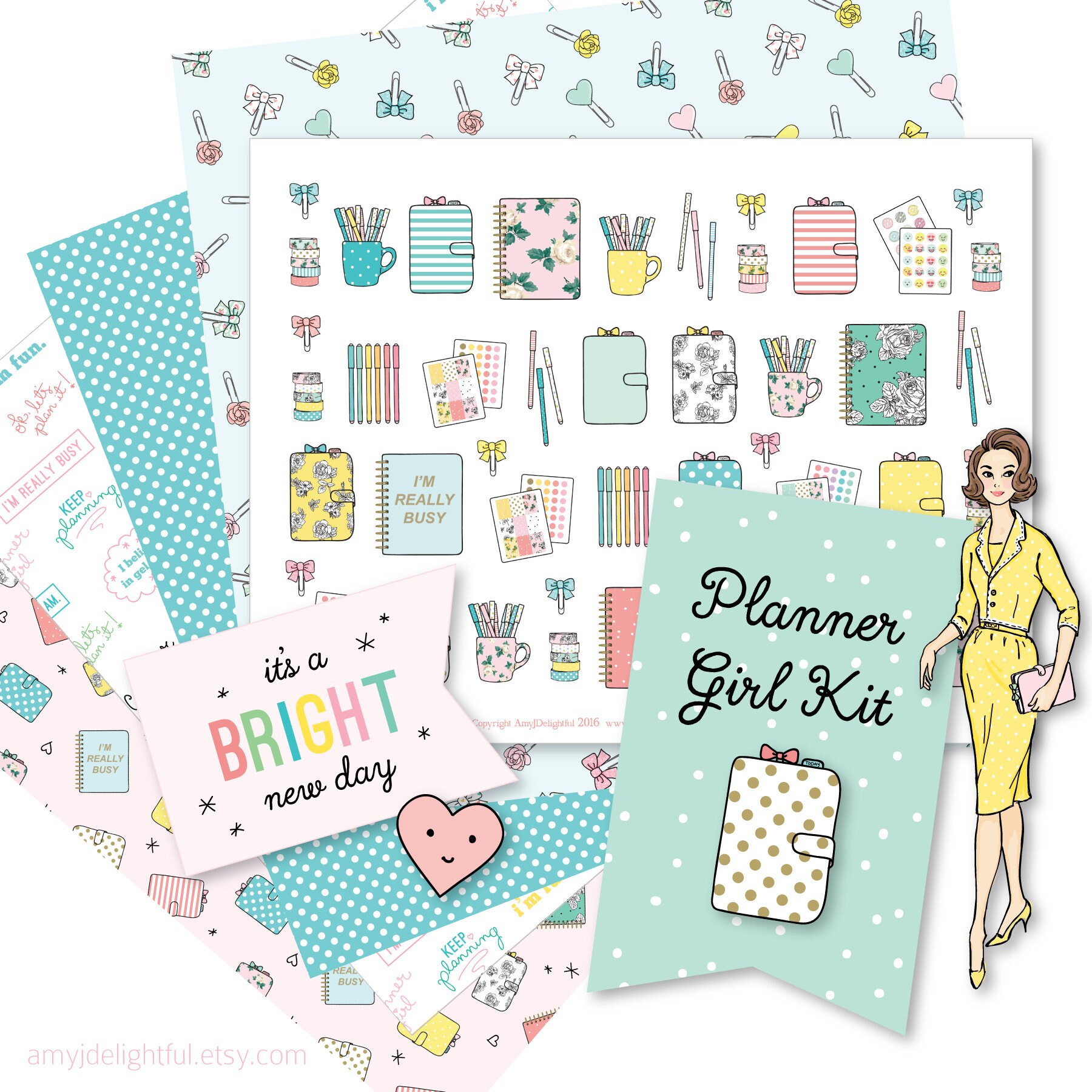 Printable Retro PLANNER GIRL Kit!-digital File Instant Download- Die ...
