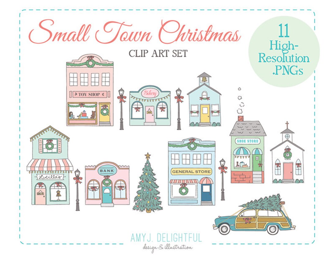 Small Town Christmas Holiday CLIP ART SET for Personal and Commercial ...
