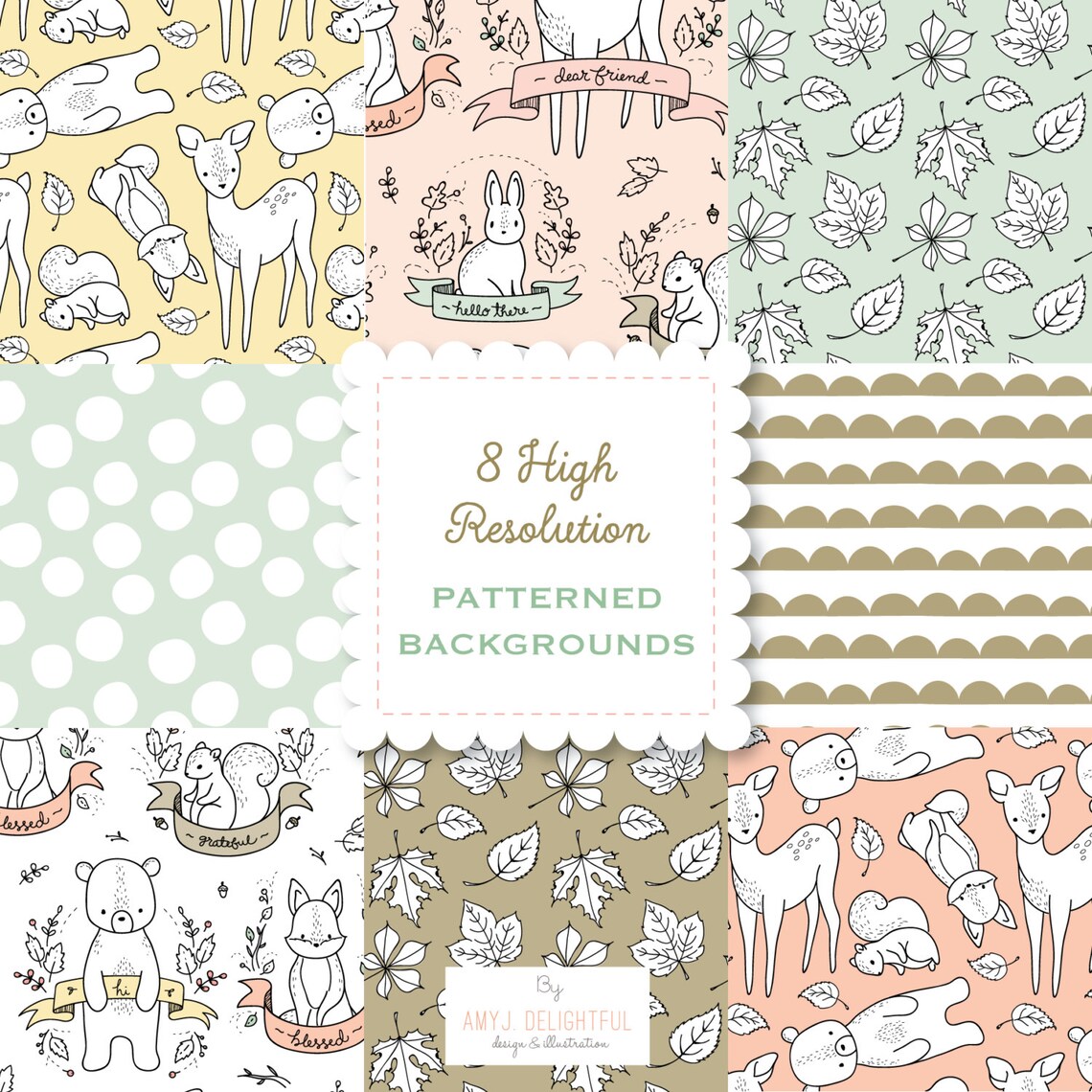 Fall Critters PATTERNED BACKGROUND Set in Autumn Pastels - Etsy