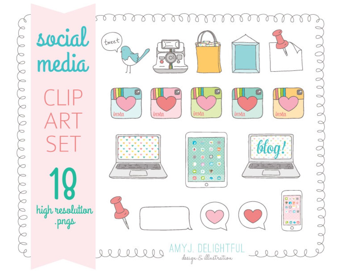SOCIAL MEDIA Clip Art Set for Personal and Commercial Use- Camera ...