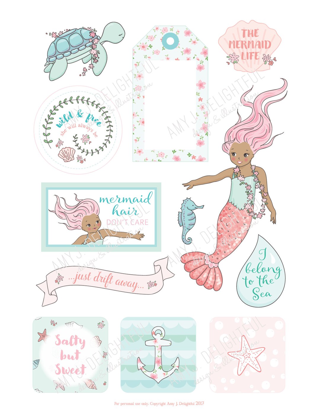 Printable MERMAID Planner DIE CUTS! - Digital File Instant Download ...