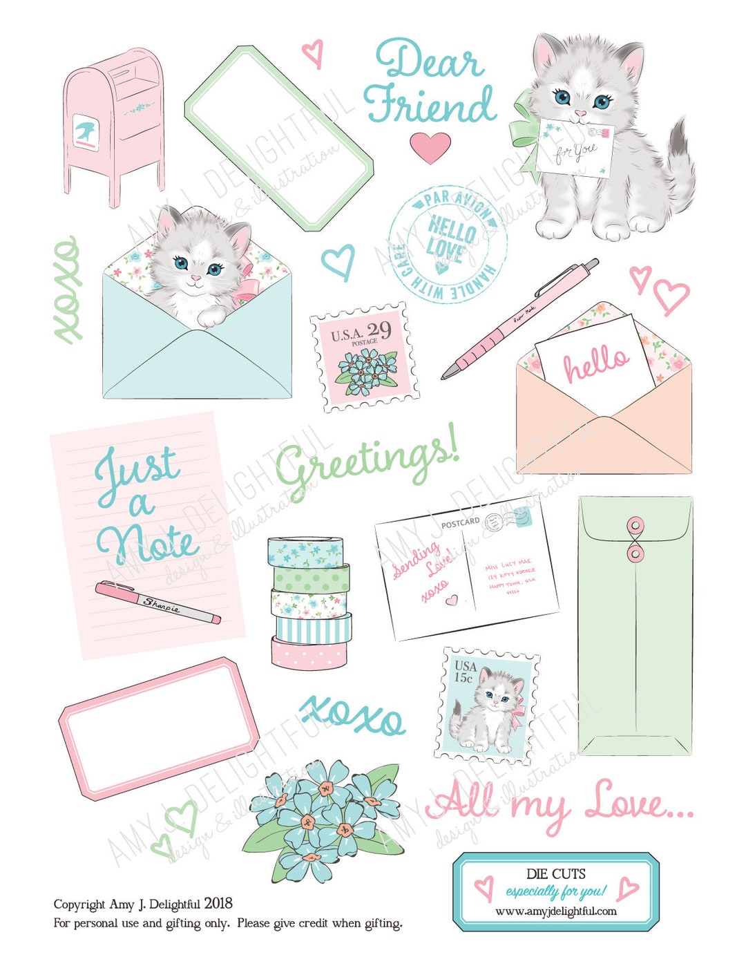 Printable KITTEN MAIL Die Cuts! - Digital File Instant Download ...