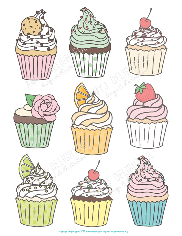 Printable Fancy Cupcakes JUMBO STICKERS - Digital File Instant Download ...