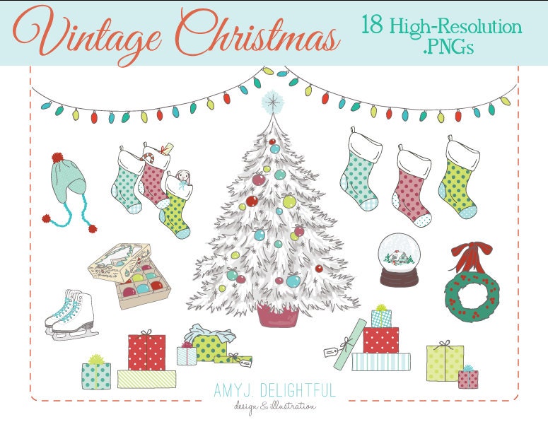Vintage Christmas Holiday CLIP ART SET for Personal and | Etsy