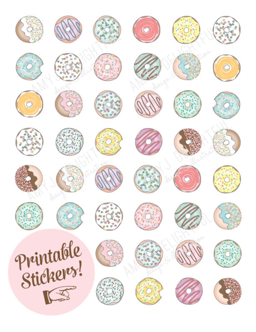 Printable DONUT STICKERS -digital File Instant Download-planner ...