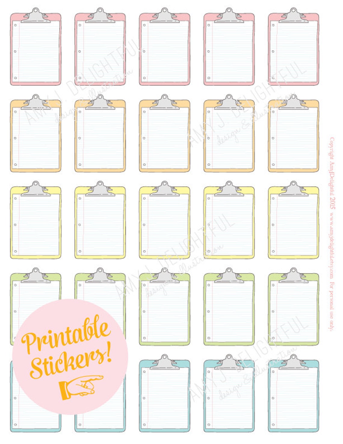 Printable Clip Board STICKERS Digital File Instant Download | Etsy