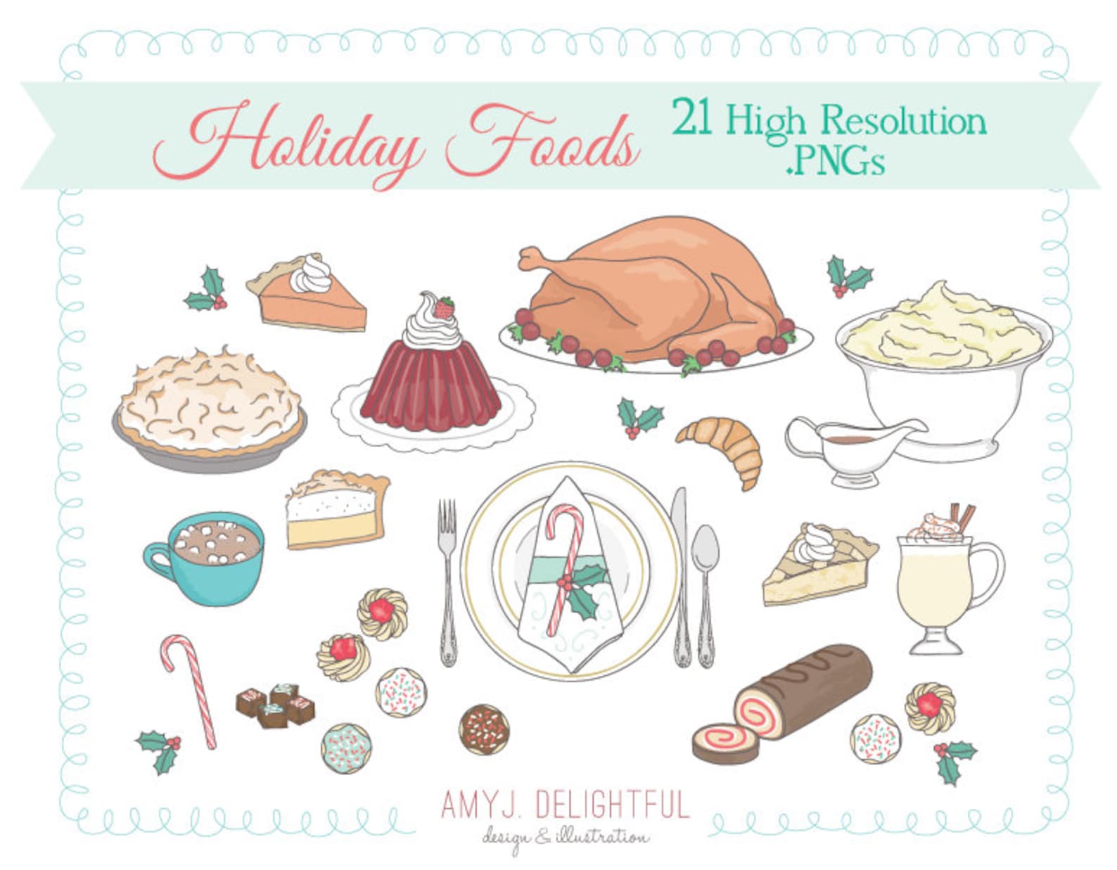 Holiday Foods CLIP ART SET for Personal and Commercial Use - Etsy