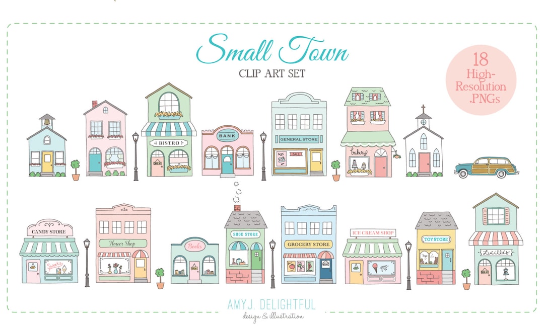 Small Town CLIP ART SET for Personal and Commercial Use -main Street ...