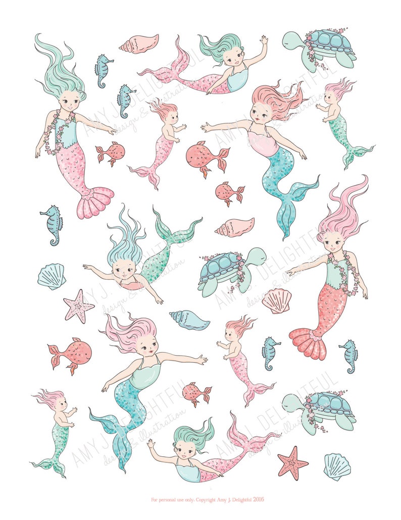 Printable MERMAID Stickersdigital File Instant Download | Etsy