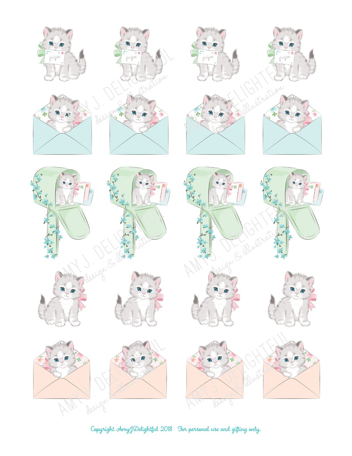 Printable KITTEN MAIL Project Kit!-instant Download-die Cuts, Stickers ...