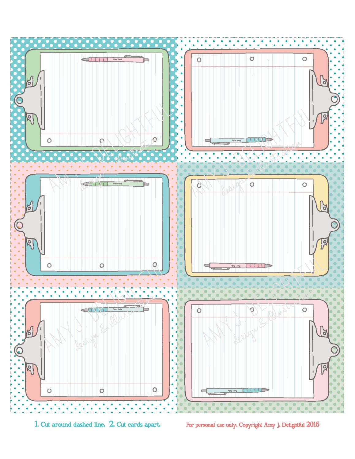 Printable Clipboard Journaling Cards/inserts -digital File Instant ...