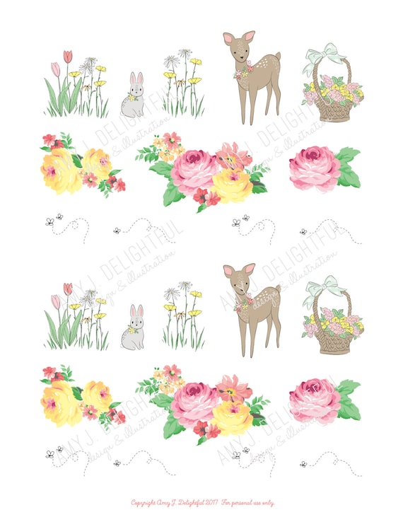 Printable Spring Critters & Flower Stickersdigital File - Etsy