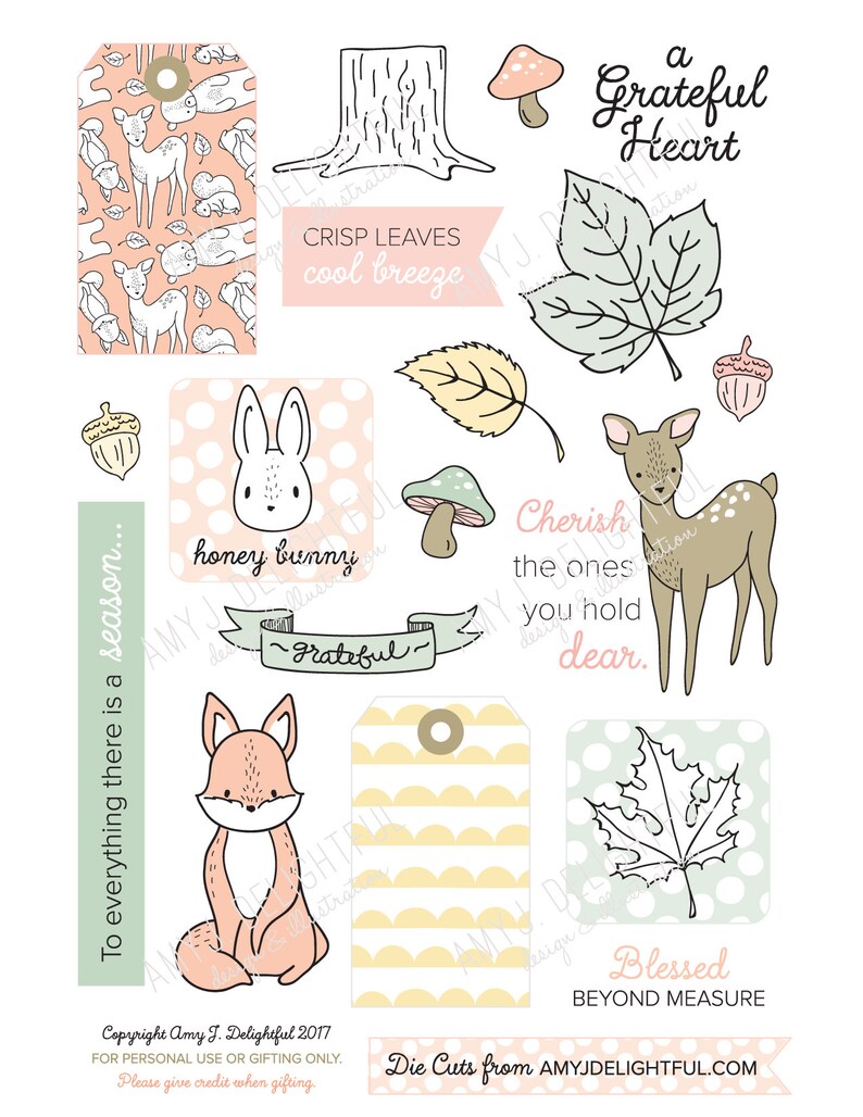 Printable Fall Critters Die Cuts digital File Instant - Etsy