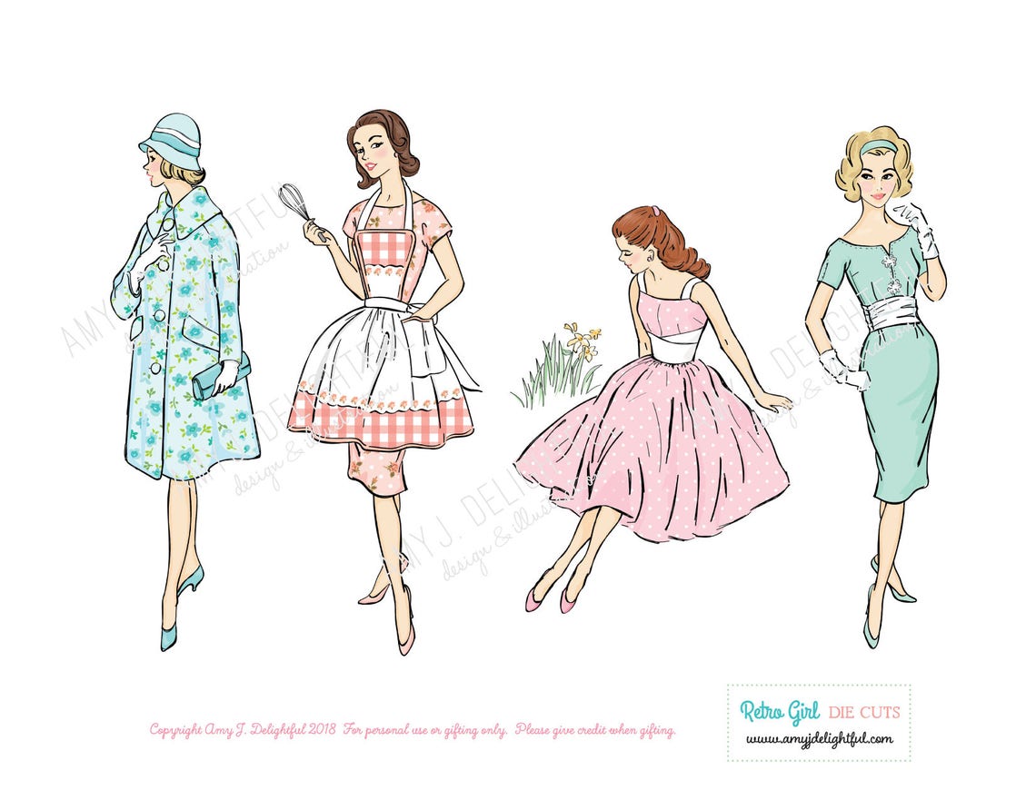 Printable RETRO GIRLS Sampler Set of Die Cuts Digital File - Etsy