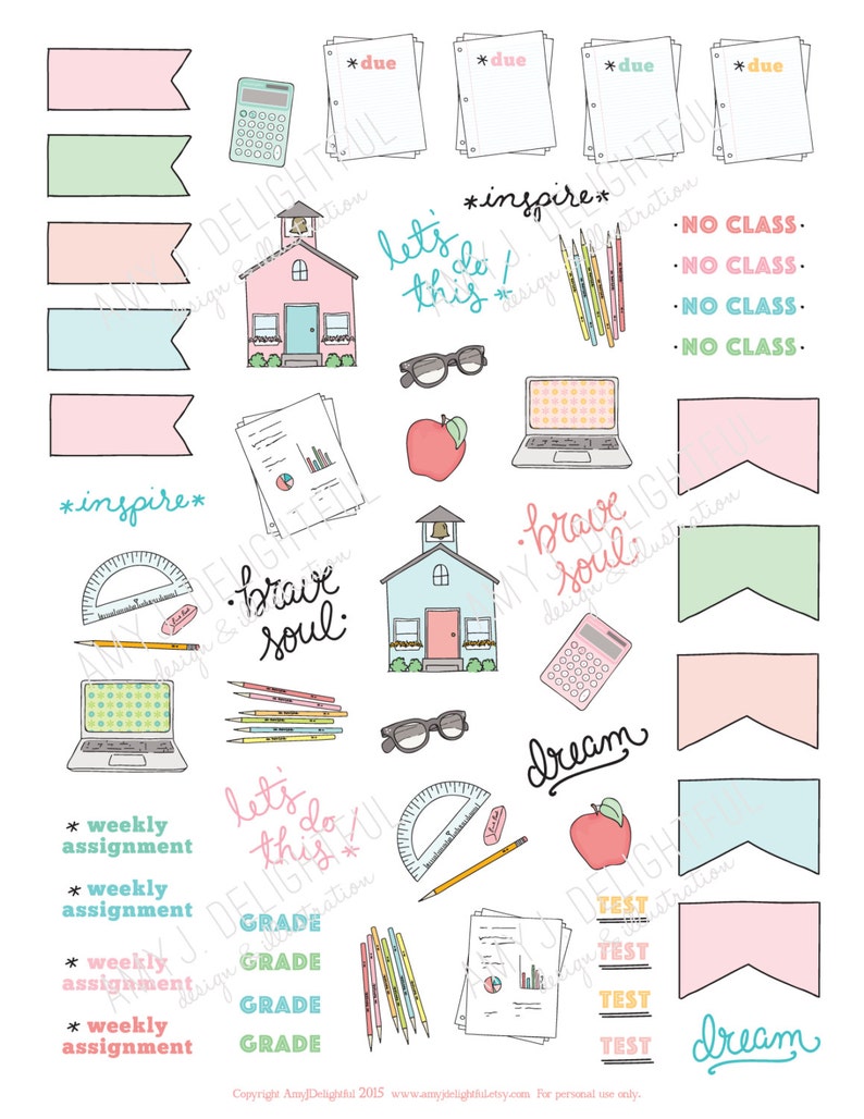 Printable SCHOOL Stickers Digital File Instant Download - Etsy