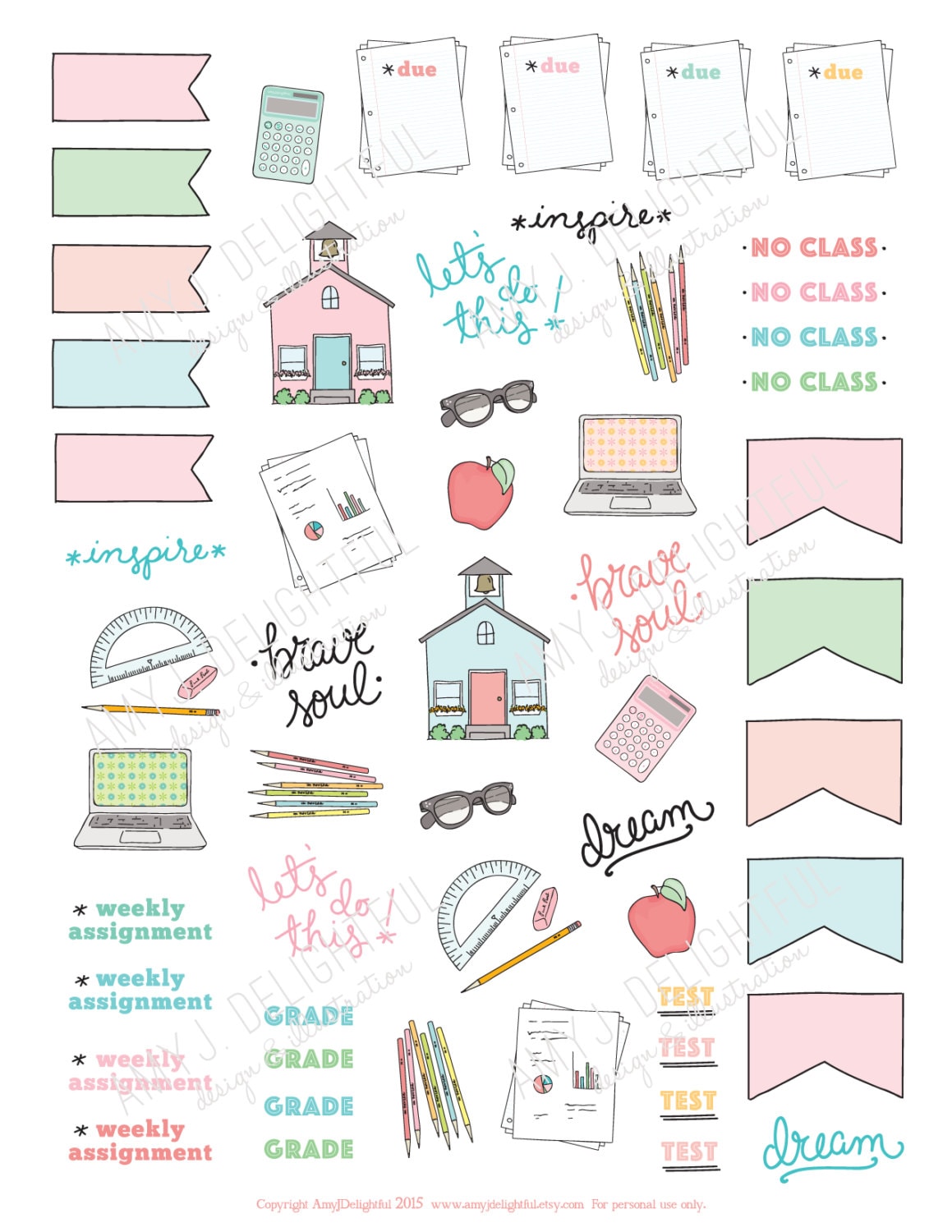 Printable SCHOOL Stickers Digital File Instant Download | Etsy