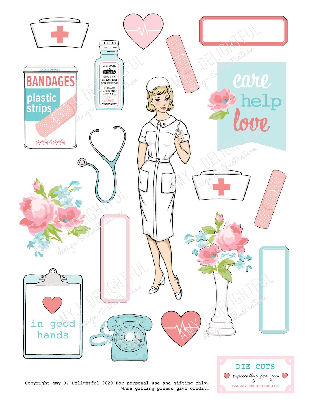 Printable Retro NURSE Die Cuts! - Digital File Instant Download ...