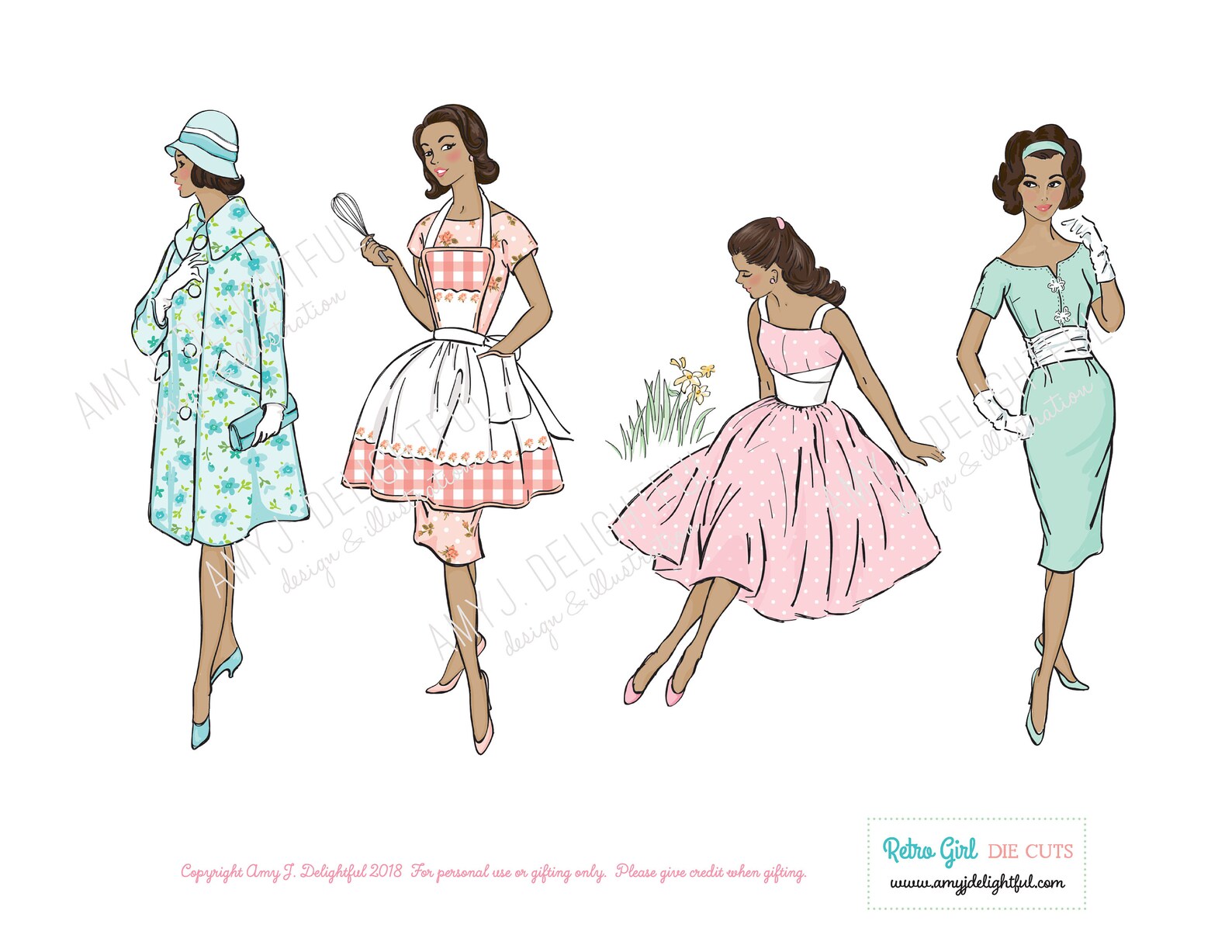 Printable RETRO GIRLS Sampler Set of Die Cuts Digital File | Etsy