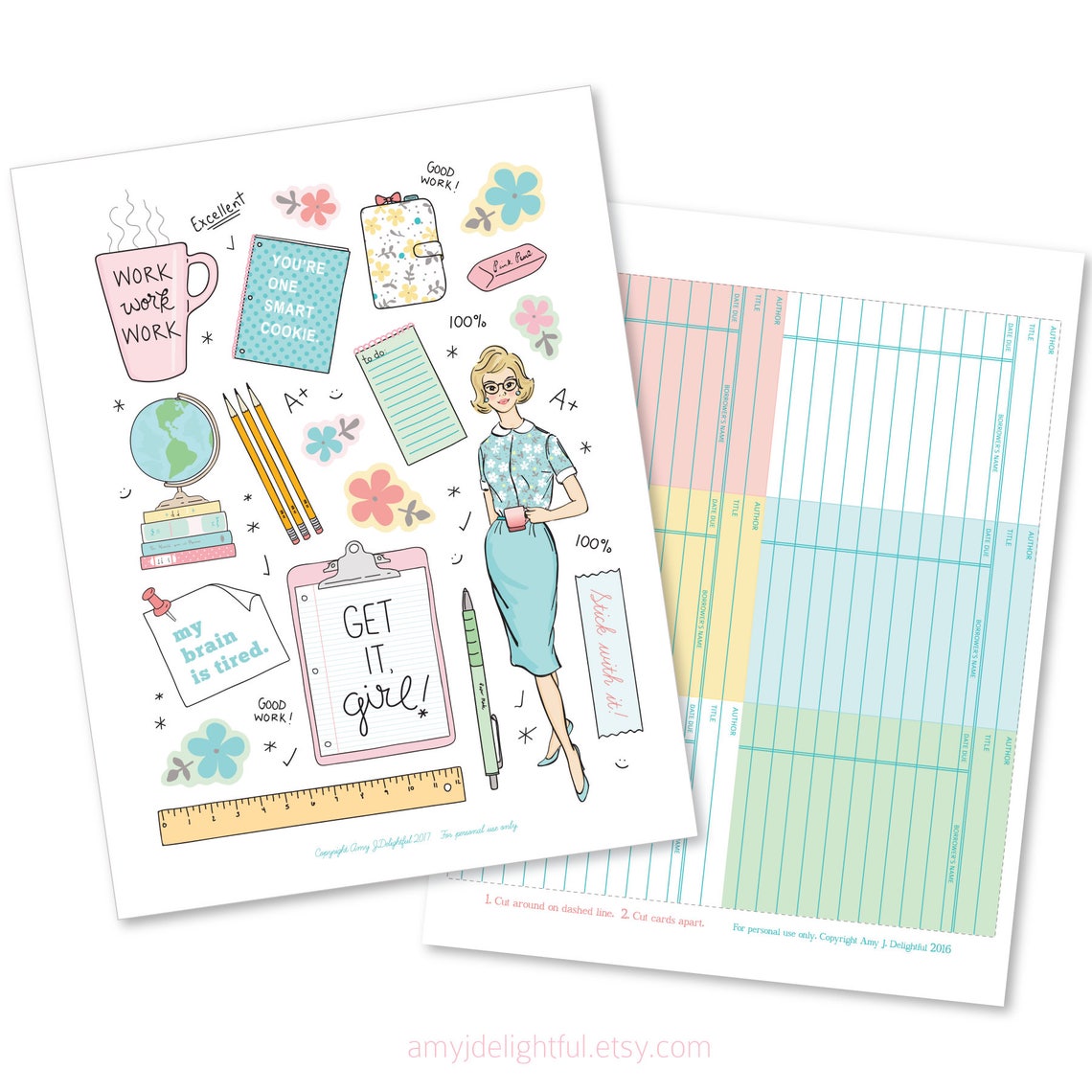 Printable Studious Retro Girl Planner Kit!-digital File Instant ...