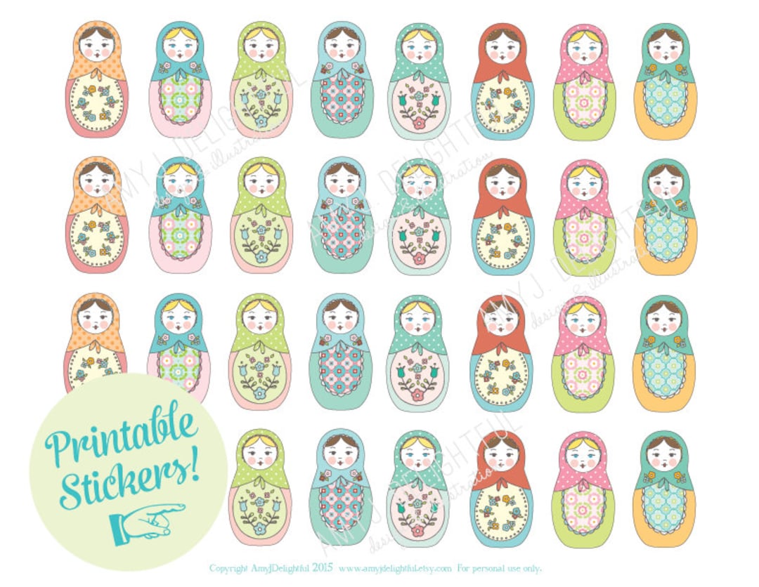 Printable Nesting Dolls STICKERS - Digital File Instant Download ...