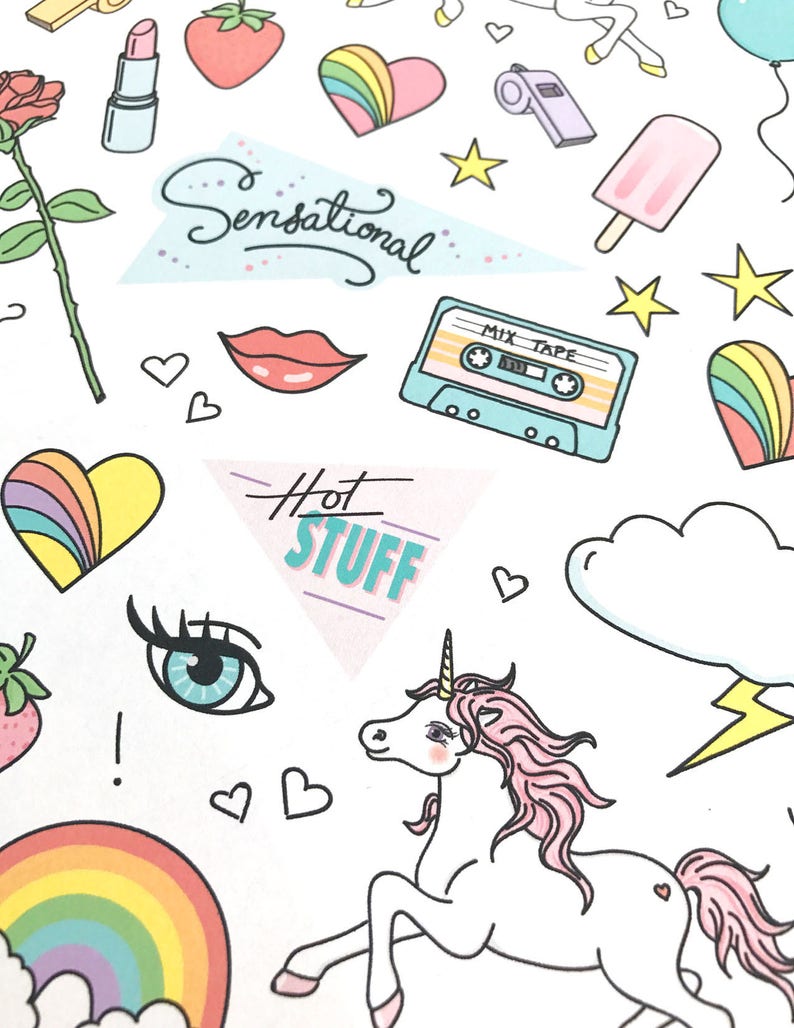 Printable 80s STICKER MIX digital File Instant | Etsy