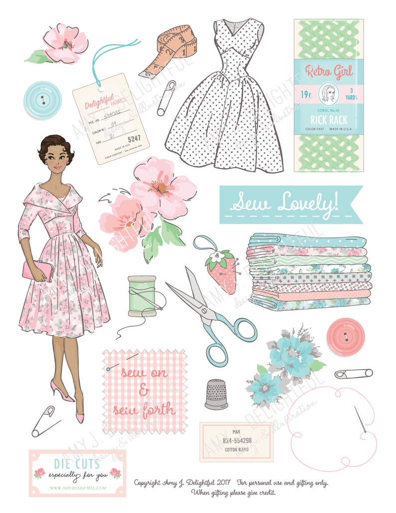 Printable SEW FASHIONABLE Die Cuts 1 Women of Color instant - Etsy