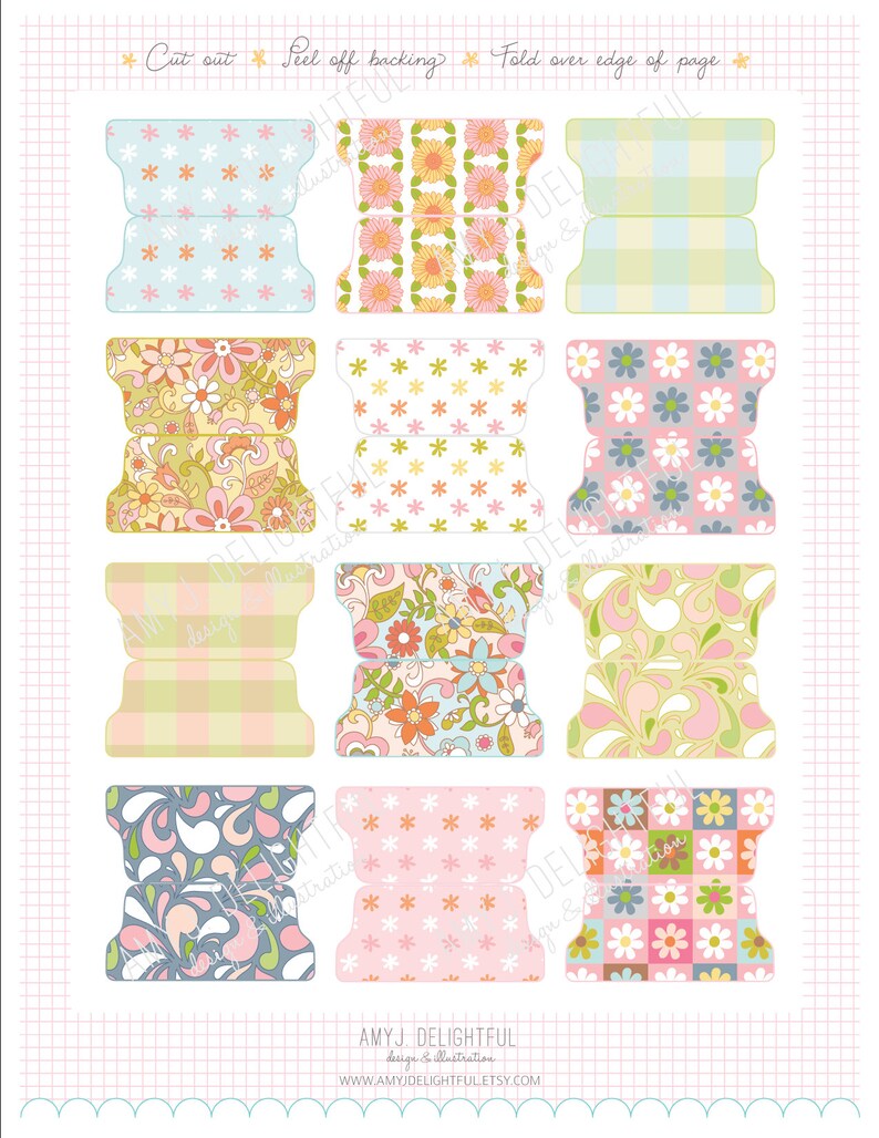 Printable Mod Daisy PLANNER FILE TABS Digital File Instant - Etsy