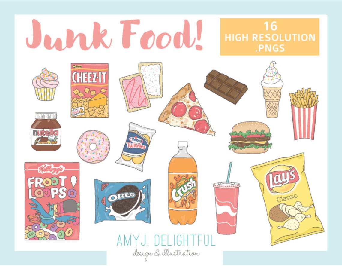 JUNK FOOD Clip Art Set for Personal and Commercial Use- Chips, Cookies ...