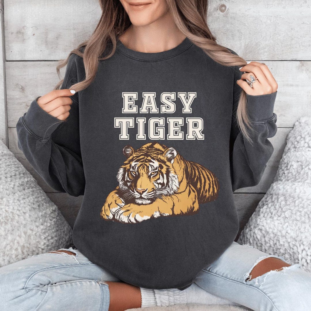 Easy Tiger PNG, Retro Tiger PNG, Vintage Tiger Design, Trendy Tiger Tee ...