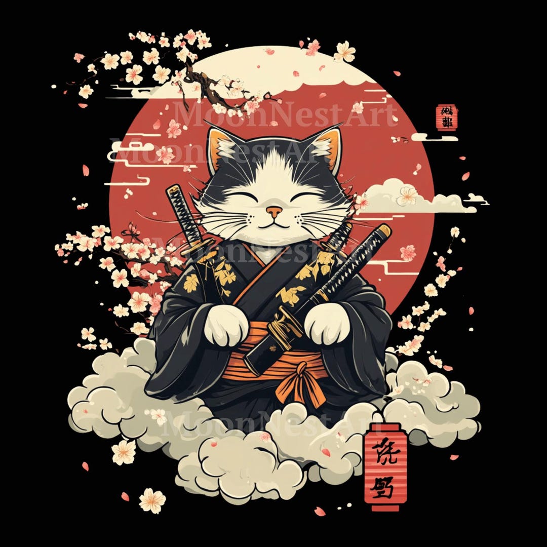 Japanese Cat Samurai PNG SVG, Cat Lover Gift PNG, Japanese Kimono Cat ...