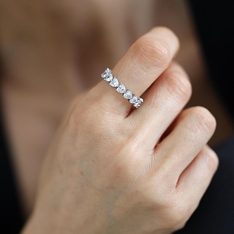 Silver Heart Eternity Band Ring – Sterling Silver CZ Heart Band - Etsy