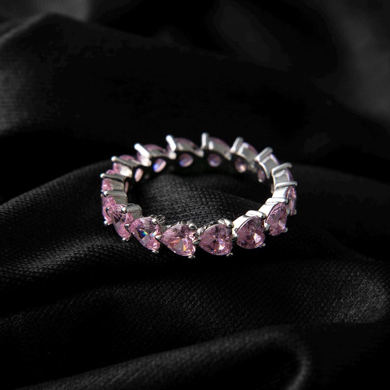 Silver Heart Eternity Band Ring – Sterling Silver CZ Heart Band - Etsy