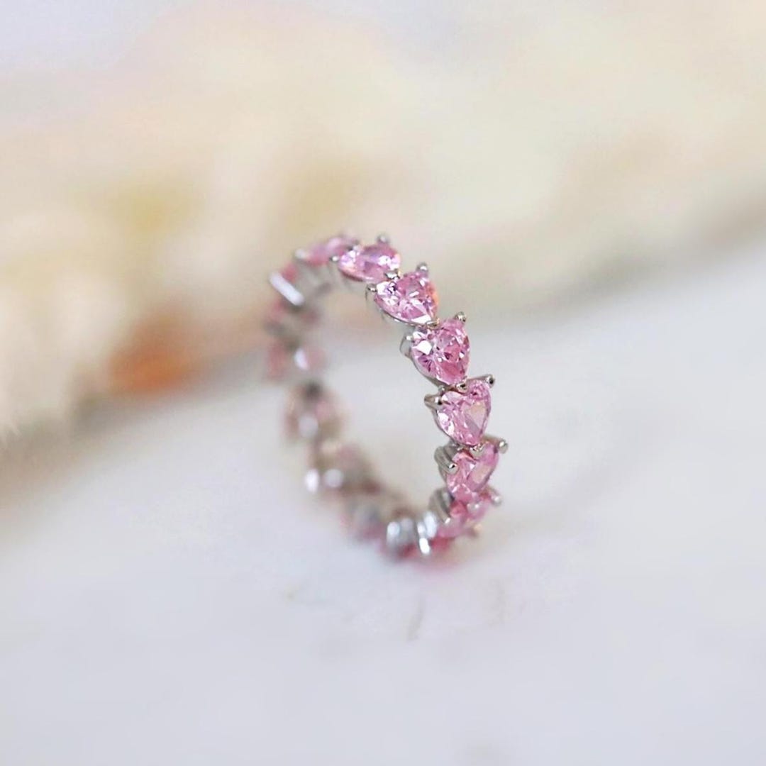 Silver Heart Eternity Band Ring – Sterling Silver CZ Heart Band - Etsy