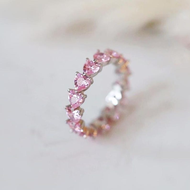 Silver Heart Eternity Band Ring – Sterling Silver CZ Heart Band - Etsy