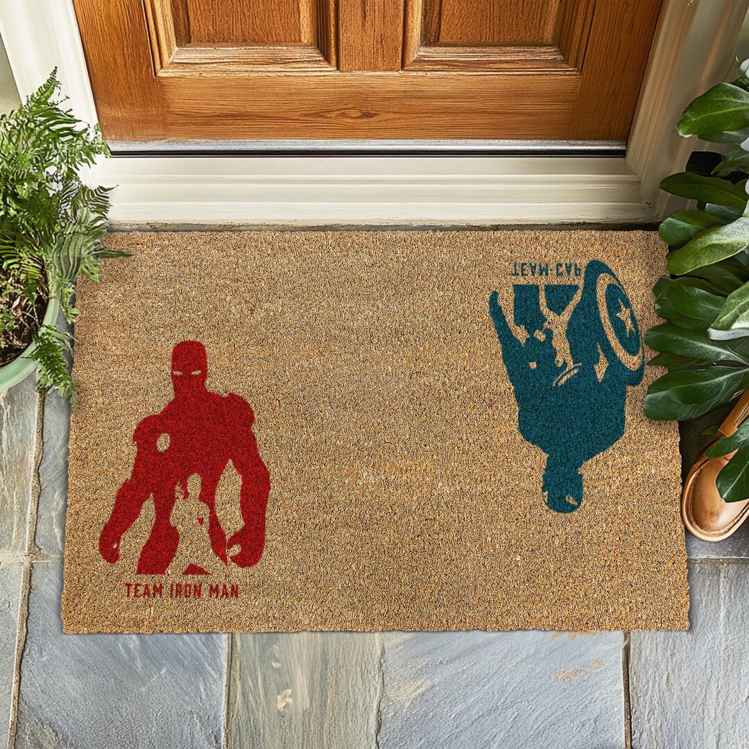 Team Iron Man Team Captain America Doormat, Superhero Welcome Mat ...