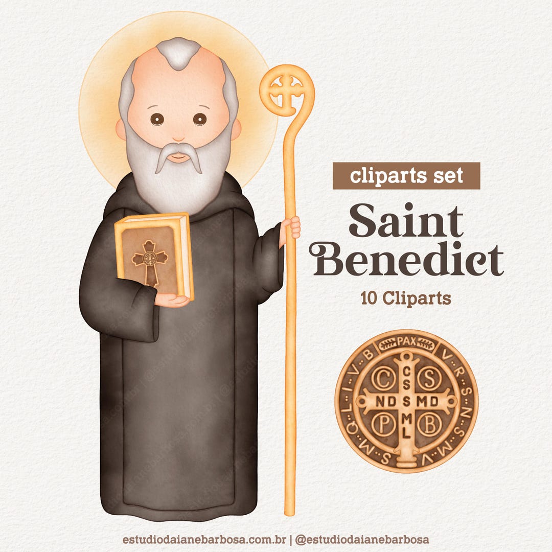 Saint Benedict Watercolor Cliparts, Kids Illustration, Medal of Saint ...