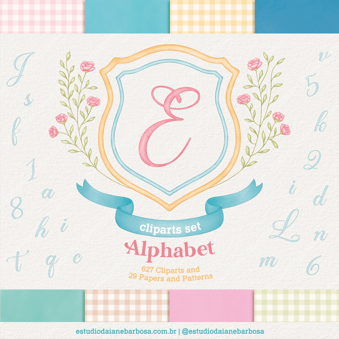 Alphabet Watercolor Cliparts, Crests, Monogram, Vintage, Coat of Arms ...
