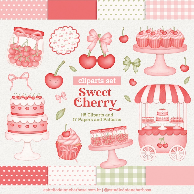 Sweet Cherry Watercolor Cliparts, Little Cherries, Candy, Pink, Cake ...