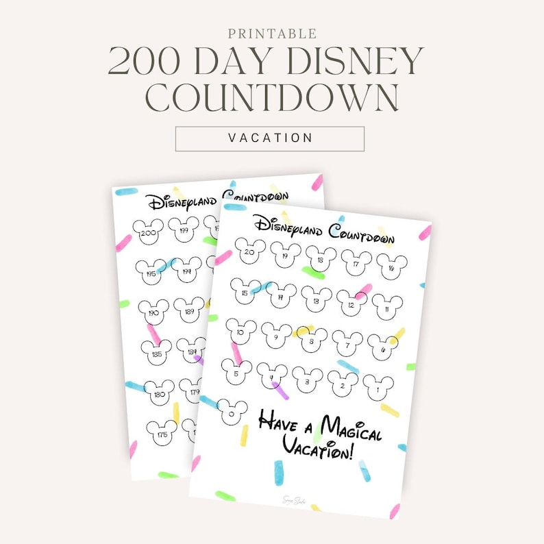 Disney Trip Countdown Chart | Vacation Planning | 200 Day Mickey ...