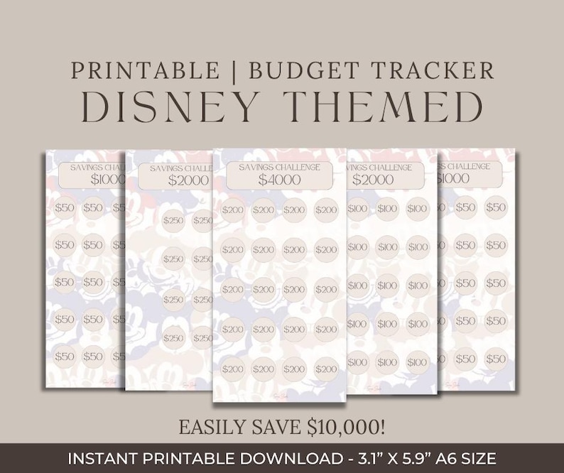 Printable Disney Themed Savings Challenge | 10,000 Budget Tracker ...