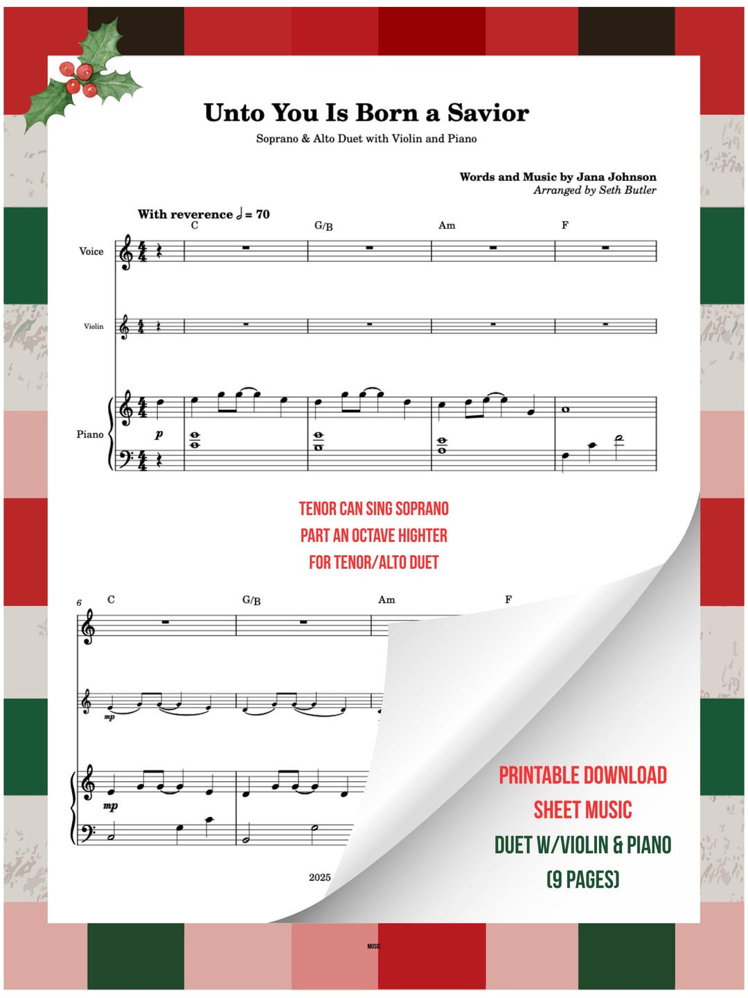 New CHRISTMAS SONG | Sheet Music-mp3 BUNDLE | Vocal Duet With Violin ...