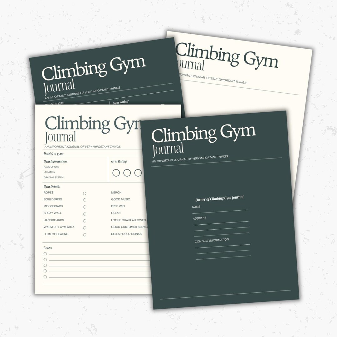 Rock Climbing Gym Journal, Bouldering Logbook (PDF Printable Download ...