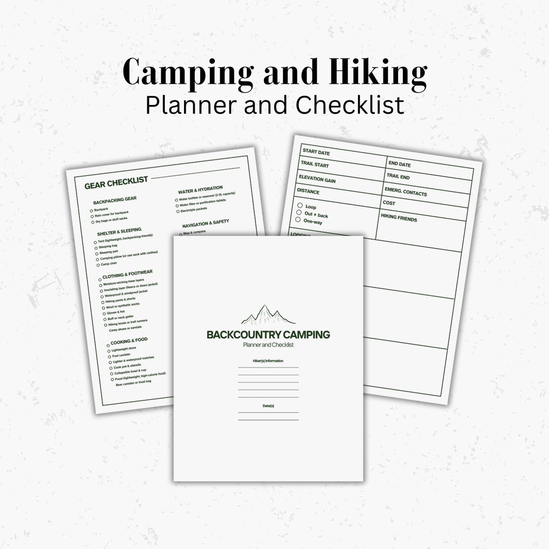 Hiking Camping Checklist and Planner PDF Printable Download ...