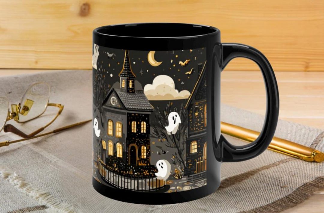 Kawaii Goth Haunted House Ghosts Mug - Halloween Mug- Spooky Season Mug ...