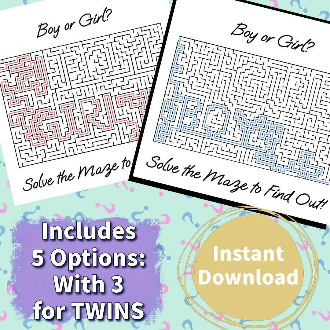 Gender Reveal Game Maze: Path Reveals Answer - Includes Twins - Girl ...